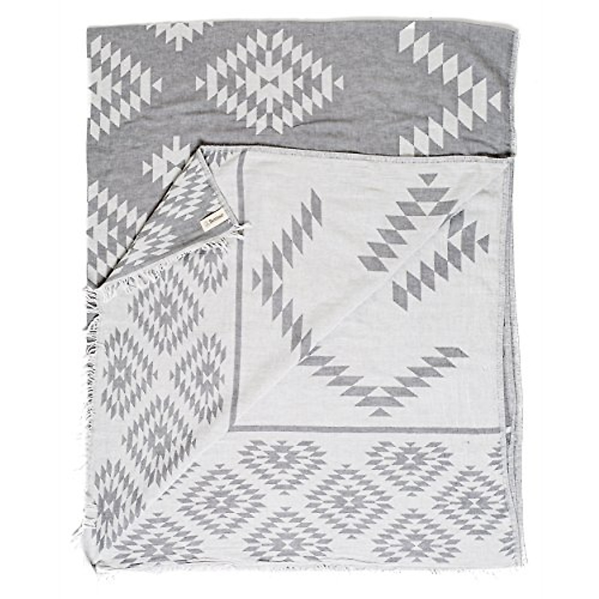 Bersuse 100% Cotton Teotihuacan XL Throw Blanket Turkish Towel - 75x90 Inches, Silver Grey