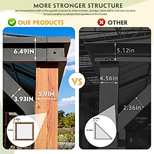 EROMMY 12'x14' Hardtop Gazebo, Galvanized Steel Top with Wood Grain Aluminum Frame, Permanent Metal Pavilion with Three-Layer Storage Shelves for Patio, Backyard, Deck and Lawns