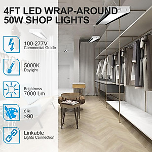 Lightdot 4FT-5IN LED Wraparound Shop Lights,100-277v Linkable,50W 4FT LED Light Fixtures for Garage Workshop Supermarket,7000LM [Eqv. 400W] 5000K Black&White,Flush and Hanging Mouting Available-1Pack