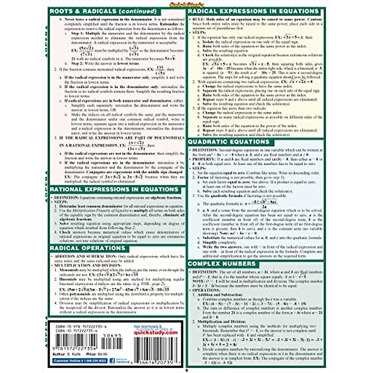 Algebra Part 1 QuickStudy Laminated Reference Guide (QuickStudy Academic)