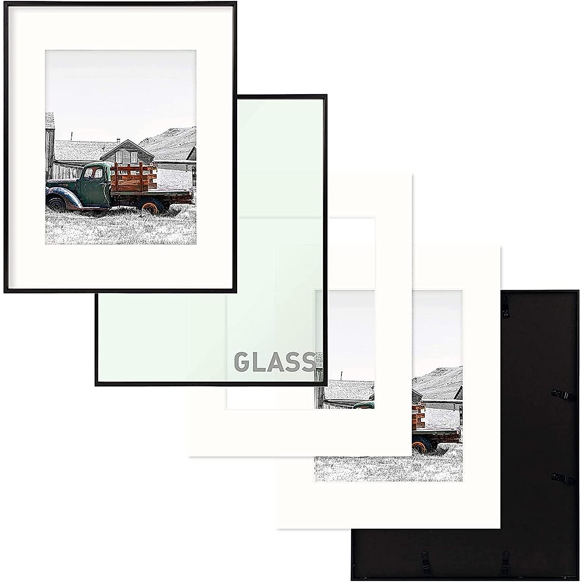 Golden State Art, 16x20 Black Picture Frame Displays Photo 11x14 with Mat or 16 x 20 Without Mat for Wall Mounting, Classic Satin Aluminum Frames with Real Glass (Pack of 1)