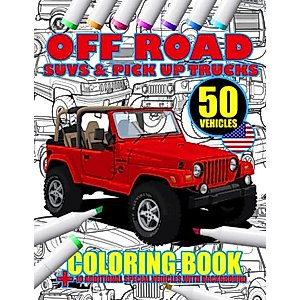 OFF ROAD SUVS & PICK UP TRUCKS Coloring art Book with 50+ Vehicles Relaxation Coloring Pages for Adults & Kids, Boys & Girls, Car Lovers (Fantastic details)