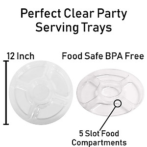 Upper Midland Products 12" Plastic Round Party Serving Tray 5 Compartments 6 Pk Clear Fruits Veggies BPA Free
