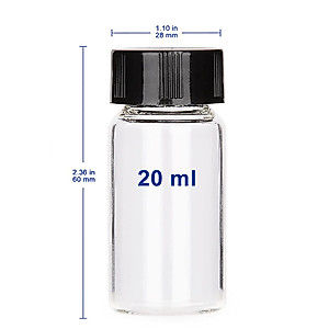 Labasics Clear Glass Sample Vials with Cap, Screw Cap Sample Vials Clear Glass Liquid Sampling Bottle Reagent Bottle with Cap Closure, 20ml / 0.6 oz. Pack of 20