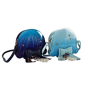 GK-O Women Jellyfish Handbag Crossbody Bag Fantasy Submarine Jellyfish Shoulder Bag Fake Pearl Bow Knot Rivet Messenger Bag (Blue)