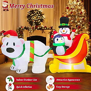 MICOCAH 7 FT Long Christmas Inflatables Snowman & Penguin on Sleigh with Polar Bear Inflatable Outdoor Christmas Decorations, Built-in LED Light Blow Ups for Yard Xmas Party Holiday Indoor Lawn Garden