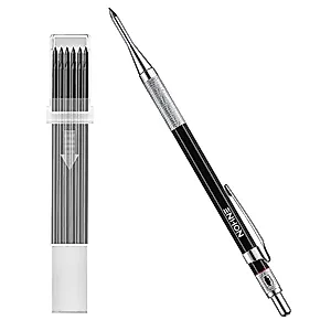 Enhon 2 MM Carpenter Pencils Set with 12 Marker Refills and Sharpener, Mechanical Carpenter Pencil Woodworking Marking Tool Solid Deep Hole Construction Pencil, Extended Needle-Nose Tip (Black)