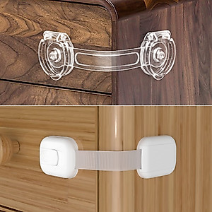 DUOSI 20 Pack Cabinet Locks for Babies, 10 Transparent Cabinet Locks + 10 White Child Safety Locks, No Screws and Magnets Fridge Refrigerators Locks Baby Proofing Lock for Kitchen Cabinets and Drawers