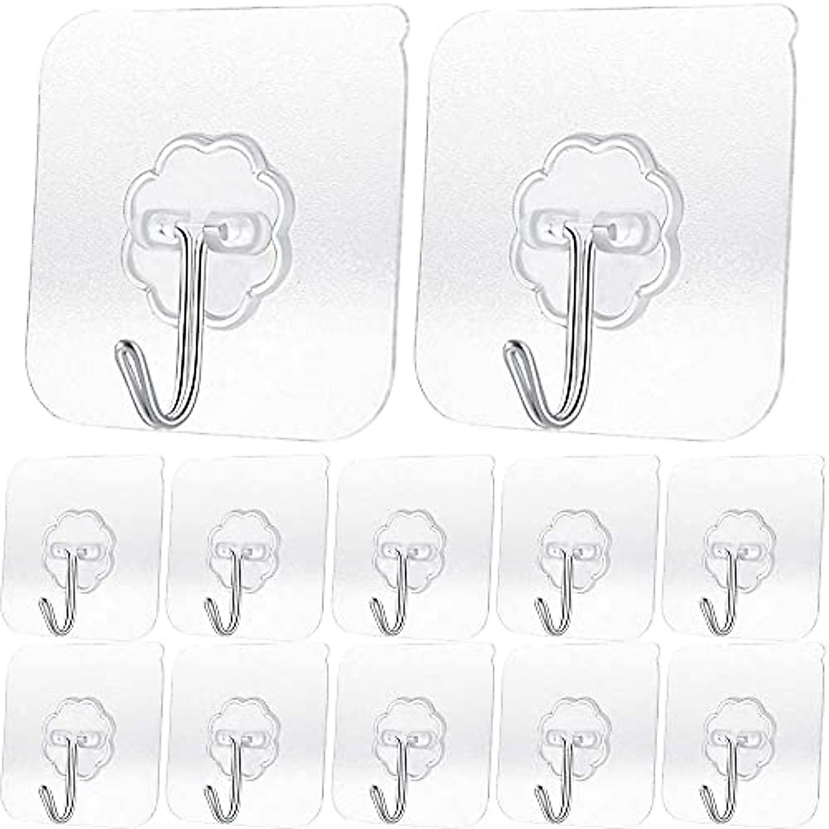 Alayaglory Transparent Adhesive Hooks 30 lb(Max), Waterproof and Oilproof Reusable Seamless Hooks, Heavy Duty Wall Hook for Kitchen Bathroom Office (8 Pack) Transparen