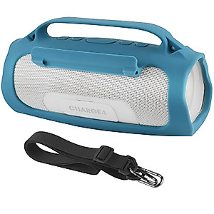 TXEsign Silicone Case for JBL Charge 4 Portable Waterproof Wireless Bluetooth Speaker, Travel Carrying Case Protective Pouch Cover with Handle Adjustable Shoulder Strap and Phone Holder Stand (Blue)