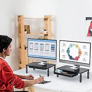 Zimilar 2 Pack Monitor Stand Riser with Drawer - 3 Height Adjustable Monitor Stand with Unique Star Mesh, Metal Monitor Riser for Computer Laptop Notebook Printer