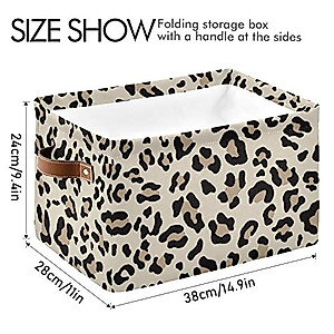 ALAZA Decorative Basket Rectangular Storage Bin, Leopard Modern Design Organizer Basket with Leather Handles for Home Office