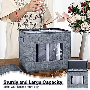 Norme 3 Pcs Wine Glasses Storage Box with Dividers, 12 Compartments Champagne Flute Storage Box with Lid Handle Window China Storage Containers Hard Glass Holder Packing Boxes for Moving