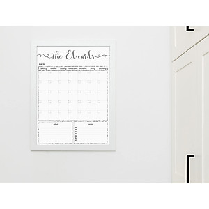 Customized Dry Erase Whiteboard Framed Calendar, Wet Erase or Dry Erase, 18x24 or 24x36 Wall Calendar, Monthly Calendar, Family Name Calendar