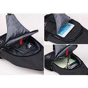 WATERFLY Crossbody Sling Backpack Sling Bag Travel Hiking Chest Bag Daypack (Black)