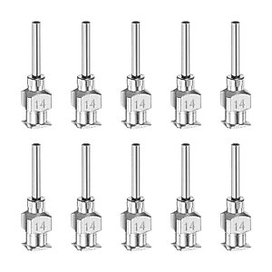 HARFINGTON 10pcs 14Gauge Stainless Steel Dispensing Needles, 1/2" All Metal Glue Needle Tube Blunt Tips Luer Lock for Thick Liquids, Ink, Glue, Lab Use