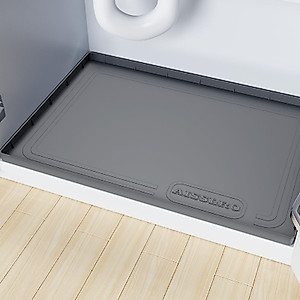 Under Sink Mat, 34" x 22" Silicone Under Sink Liner, Waterproof Shelf Liner with Drain Hole, Kitchen Bathroom Cabinet Mat (Grey)