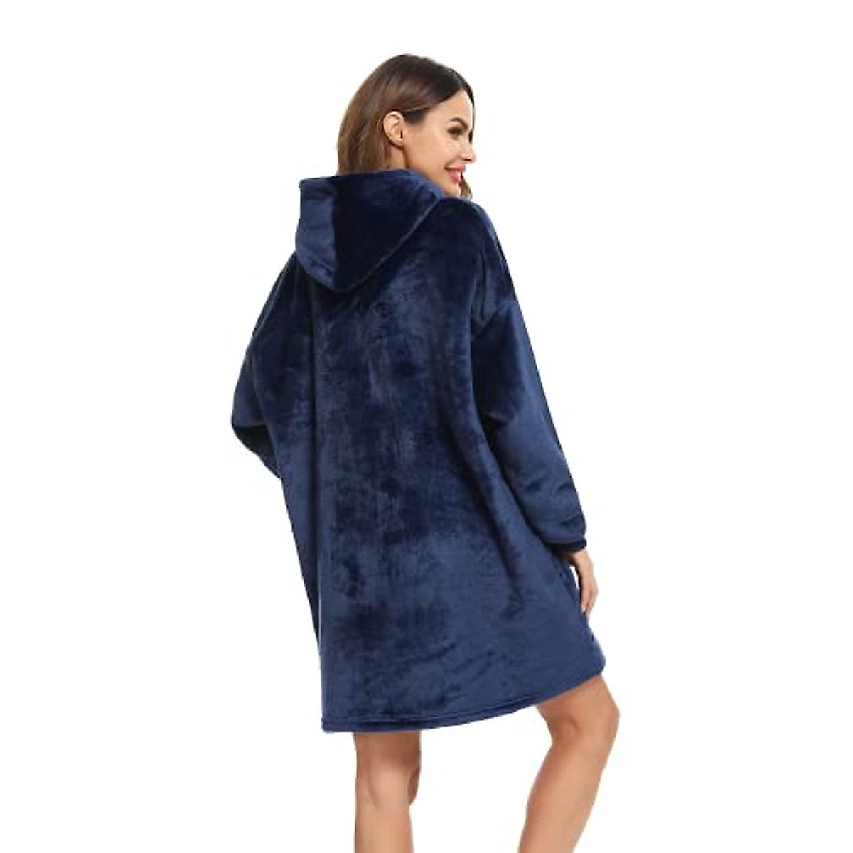 Blanket Hoodie,KJNANAE Oversized Sherpa Blanket Hoodie Dark Blue Sweatshirt for Women Gifts for Mom the Comfy Sweatshirt Blanket Wearable Blanket Oversized Sweatshirt for Women