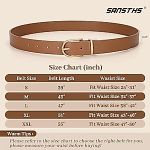 SANSTHS 3 Pack Women Faux Leather Chic Belts for Jeans Pants Fashion Ladies Belt Solid Color with Gold Curved Pin Buckle,Black Brown Beige,S