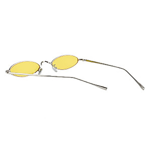 MEETSUN Vintage 90s Small Oval Sunglasses For Women Men Metal Frames Designer Gothic Glasses(C39-Sliver-Yellow)