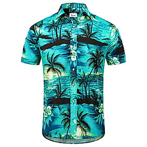 EUOW Men's Hawaiian Shirt Short Sleeves Printed Button Down Summer Beach Dress Shirts(Multicolored BL3,XL)