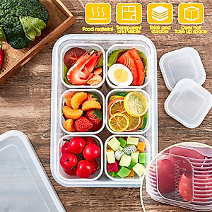 Rtteri 2 Sets Salad Bar Containers for Fridge Food Storage Containers with Airtight Lids Divided Pizza Salad Storage Include 6 Pcs Removable Reusable Box No BPA