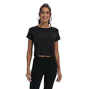 Mippo Workout Gym Shirts Short Sleeve Athletic Active Wear Top Work Out Tshirts Exercise Pilates Clothes Cute Open Back Backless Tank Tops Summer Going Out Top for Women Loose Fit Black S