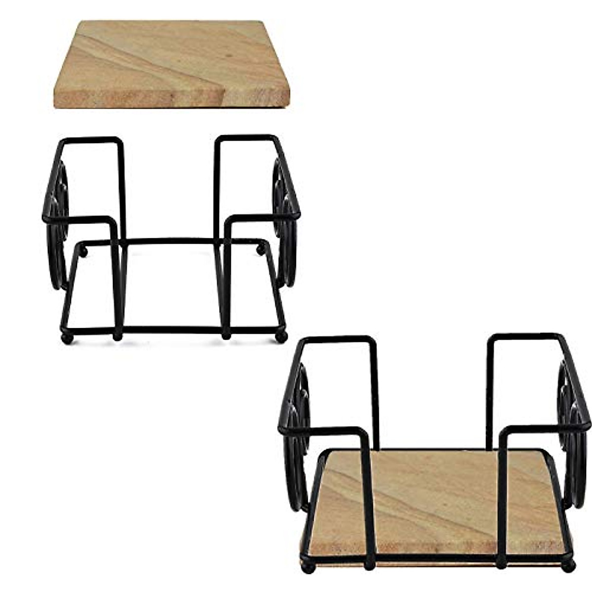 Kocent Vintage Coaster Holder Black Iron Metal Holder Storage Caddy for Both Round and Square Coasters Fit 4 to 9 Pieces Coasters,4.3 Inch (1)