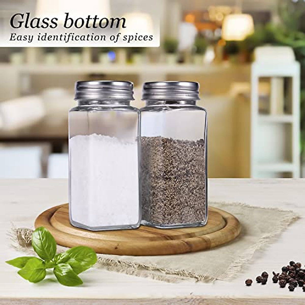 Glass Salt and Pepper Shakers Set Large,DWTS DANWEITESI Farmhouse Salt and Pepper Shakers Cute with Stainless Steel Lid-Large Spice Jars,Clear to Know When to Fill,Cute Farmhouse Kitchen