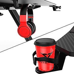 VITESSE 55 Inch Ergonomic Gaming Desk, Z-Shaped Office PC Computer Desk with Large Mouse Pad, Gamer Tables Pro with USB Gaming Handle Rack, Stand Cup Holder&Headphone Hook (Black, 55 inch)