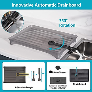 BOOSINY Dish Drying Rack for Kitchen Counter, 2 Tier Large Dish Drainer with Drainboard Set, Cutlery Holder, Cutting Board Holder and Extra Dryer Mat (Black - 304 Stainless Steel)
