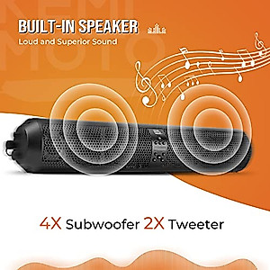 kemimoto UTV Soundbar SXS Sound Bar X3 Speaker- 28 Inches Wide, IPX5 Waterproof, Bluetooth Compatible, Amplified, USB, AUX Input, 4X Speakers, 2X Tweeters Adapt to 1.56"-2.25" Roll Bar