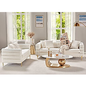 AMERLIFE Loveseat Sofa, 2 Seater Couch- Deep Seat Sofa Couch, Comfy Sofa for Living Room- White Sofa