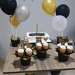 36PCS Happy 50th Birthday Cupcake Toppers Double Sided Black Gold Fifty Hello 50 Straight Outta 1974 Cupcake Picks 50 Fabulous Cheers to 50 Years Cake Decorations for 50th Birthday Party Supplies