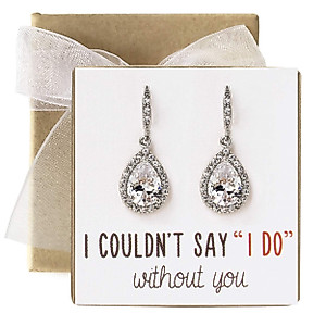 A+O Wedding Bridesmaids Gift Drop Dangle Earrings in Silver
