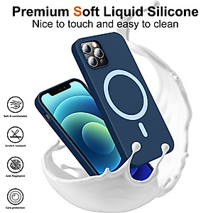 Temdan Liquid Silicone for iPhone 12 Case for iPhone 12 Pro Case with Magsafe,[2*Glass Screen Protector][Soft Anti-Scratch] Shockproof for iPhone 12 Case iPhone 12 Pro Case 6.1 inch-Seablue