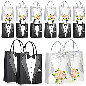 24 Pcs Wedding Party Gift Bags Bridesmaid Gift Bags Tuxedo Groomsmen Gift Bag Set Gift Wrap Bags for Wedding Groomsman Bridesmaid, Bachelor Bridal Shower Party Favors, 3.1 x 7.5 x 9 Inch