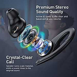 PUREROYI Bluetooth Headphones Wireless Earbuds, 100Hrs Playback Over Ear Earphones with Earhooks, Dual-LED Display, IPX7 Waterproof, Ear Buds Built-in Mic Headset for Sports Running Workout Black