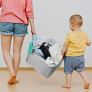 8 Pack Fabric Storage Baskets for Shelves Collapsible Storage Bins Decorative Baskets Empty Gift Foldable Cloth Baskets with Handles for Organizing Home Closet Towels Clothes, 2 Sizes (White, Gray)