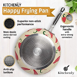 KITCHENLY Nonstick Frying Pans with Lids - Granite Frying Pans with Stone Coating | Nonstick Skillet Cooking Pan Set | Electric, Gas Induction Compatible | 9.5 & 11 inch | Chili - 2 Pack