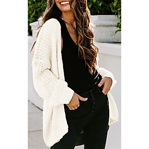 PRETTYGARDEN Womens Cardigan for Women Dressy，Chunky Knit Sweater Open Front Oversized Long Cardigan Outwear Coat (White, Small)