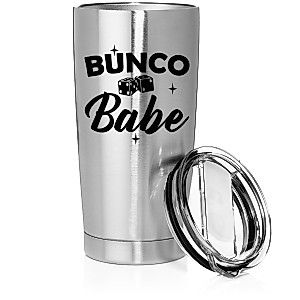 Smooth Body Tumbler Stainless Steel Vacuum Insulated Travel Mug Cup Gift Bunco Babe (20 oz, Stainless Steel)