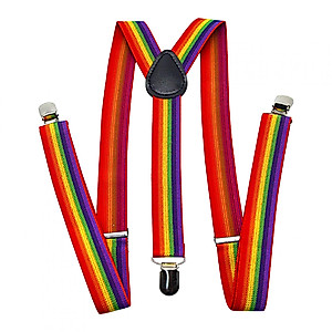 Denpetec Suspenders, Rainbow Y Back Style for Men and Women with Strong Metal Clips, Adjustable Elastic Suspenders for Adults, Unisex