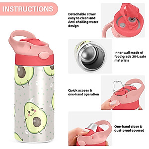 Fresh Avocado Kids Water Bottle, Vacuum Insulated Stainless Steel, Double Walled Leakproof Tumbler Travel Cup for Girls Boys Toddlers, 12 oz