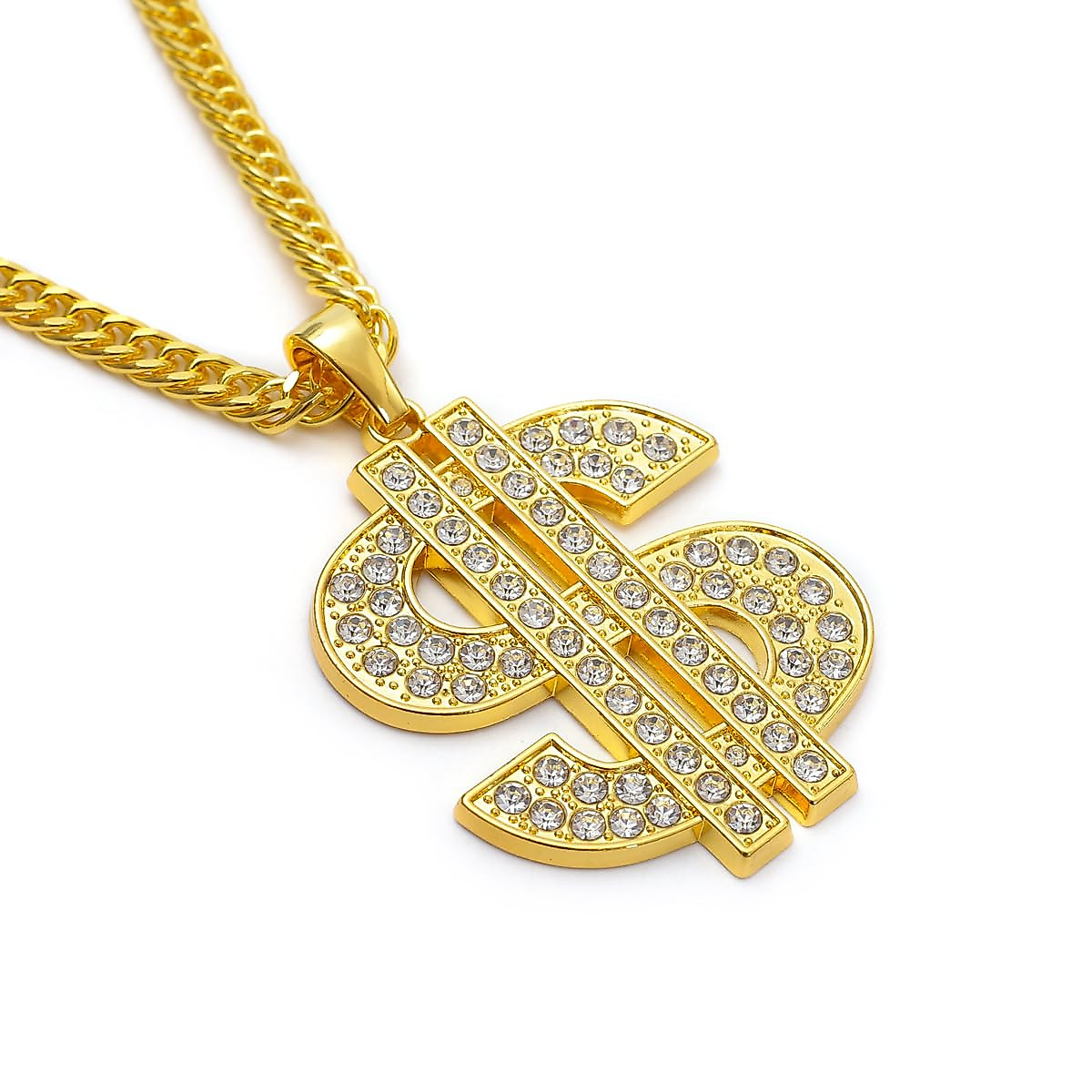HUITIAN INTL Gold Chain with Dollar Sign Big Money Necklaces for Men Women Stainless Steel Rhinestone Jewelry Fashion Pendants with 28 Inches Cuban Chain (Gold)Spinner Dollar Sign Necklaces 36 Inches