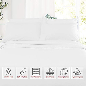 Setaluna Soft and Silky 4 Piece Bed Sheet Set – Easy Fit 12" to 18" Deep Pocket Fitted Sheet, Flat Sheet, Pillow Cases, Breathable & Cooling Comfy Sheets, Full Size, White