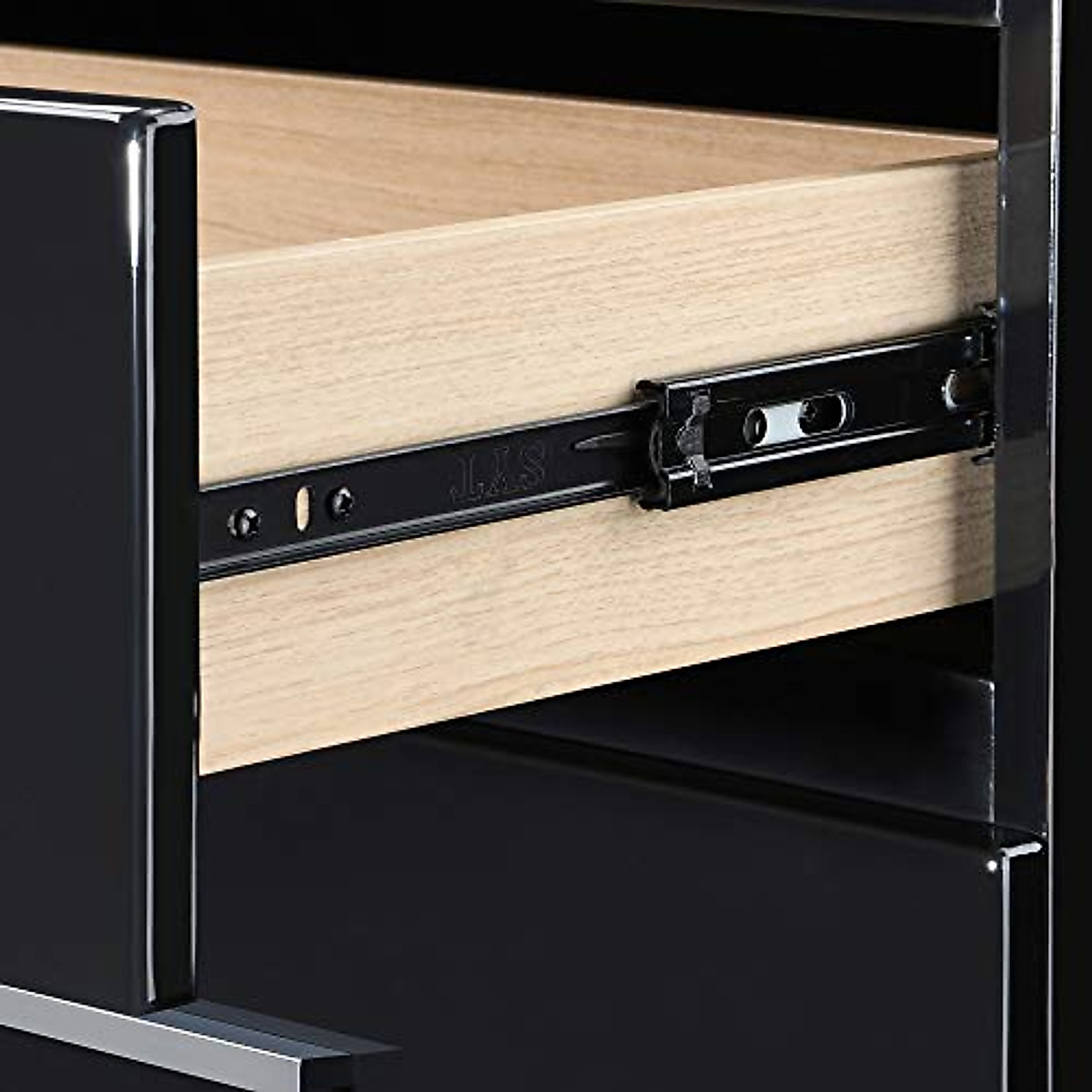 ClickDecor Hudson End Side Nightstand with 2 Drawers, Wooden Accent Table for Bedroom with Matte Chrome Handle, Black