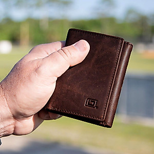 Slim RFID Blocking Trifold Wallet for Men - Genuine Buffalo Leather - Whiskey