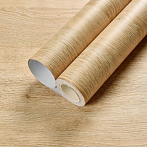 Haimin Wallpaper Wood Contact Paper Peel and Stick Self-Adhesive and Removable Paper for Cabinet Wall Furniture Countertop Kitchen Room Wood Grain Shelf Liners (Yellow Oak, 24" X 393")