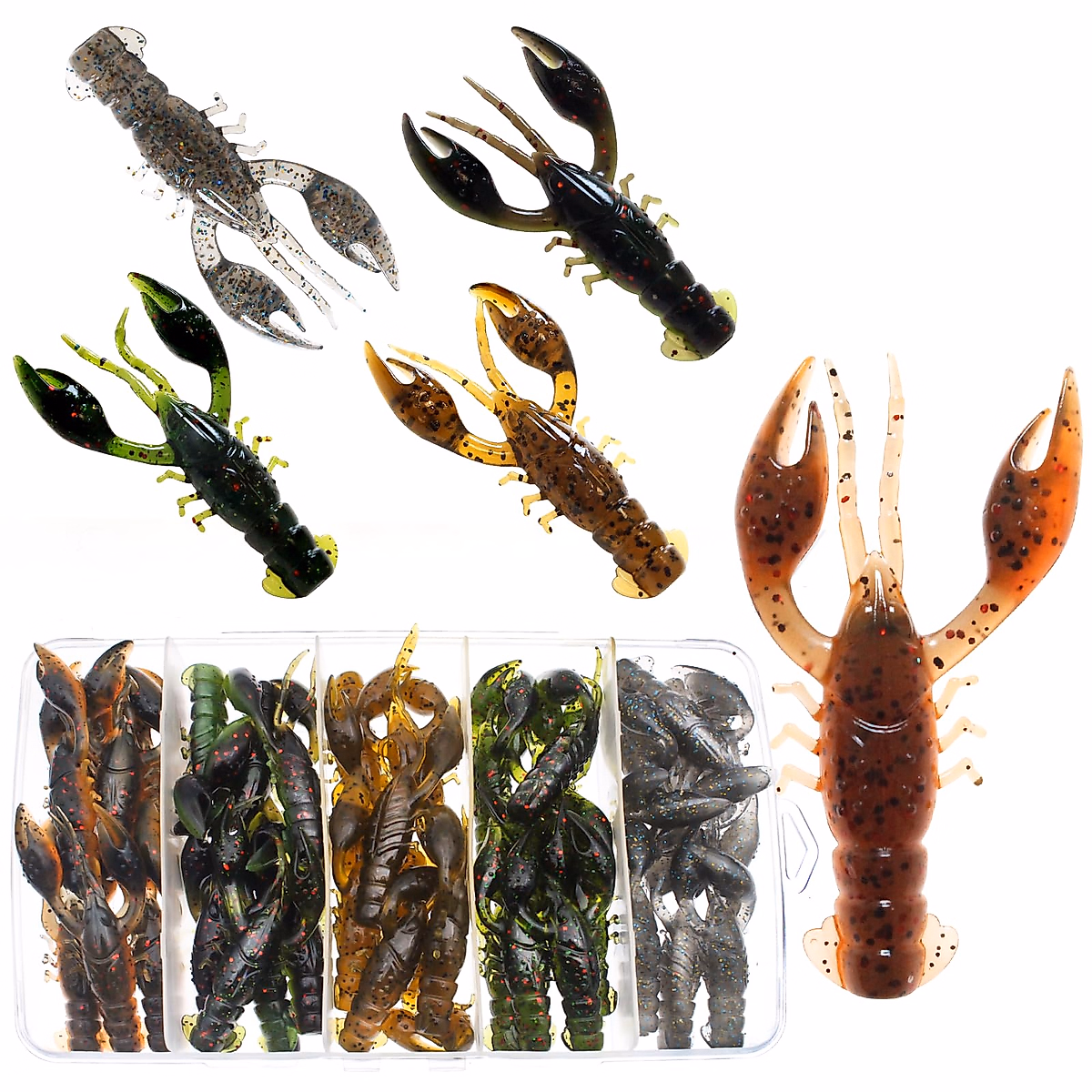 Gefischtter 40 Pcs Crawfish Lure Soft Plastic Worms Fishing Lures Bass Fishing Baits Lures Soft Crawfish Crawdad Bait Kit